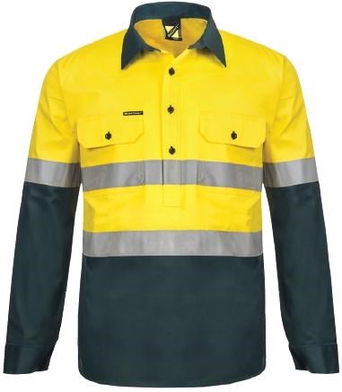 Lightweight Hi-Vis Two Tone Half Placket Vented Cotton Drill Shirt Sem ...
